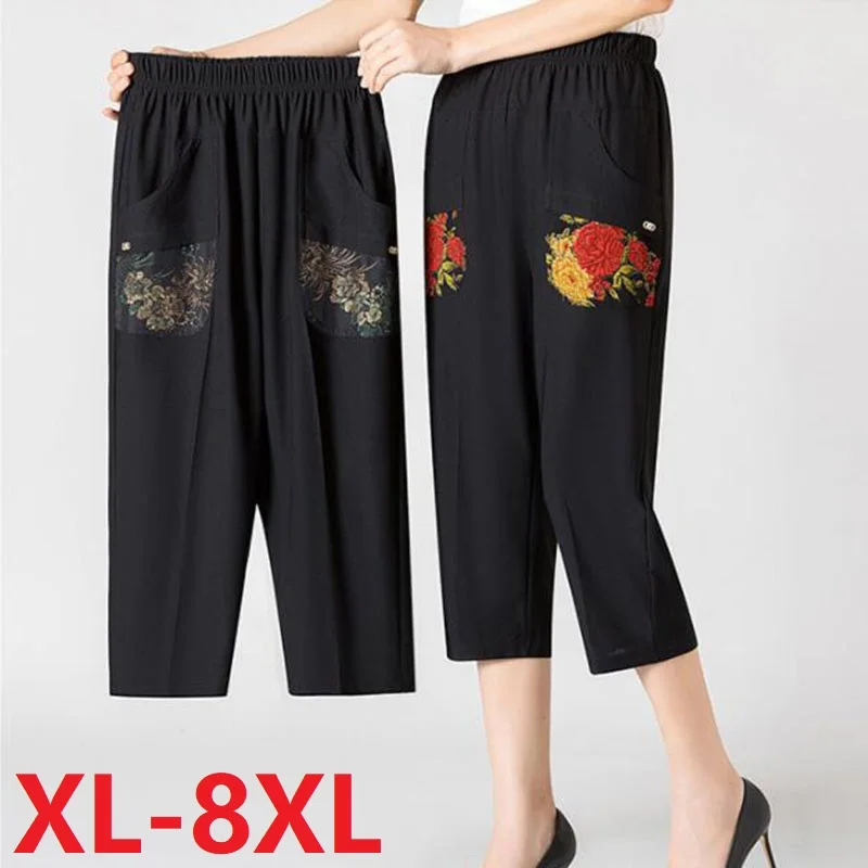 8XL Extra Large Middle-Aged Women Summer Pants Casual Elastic Waist ...