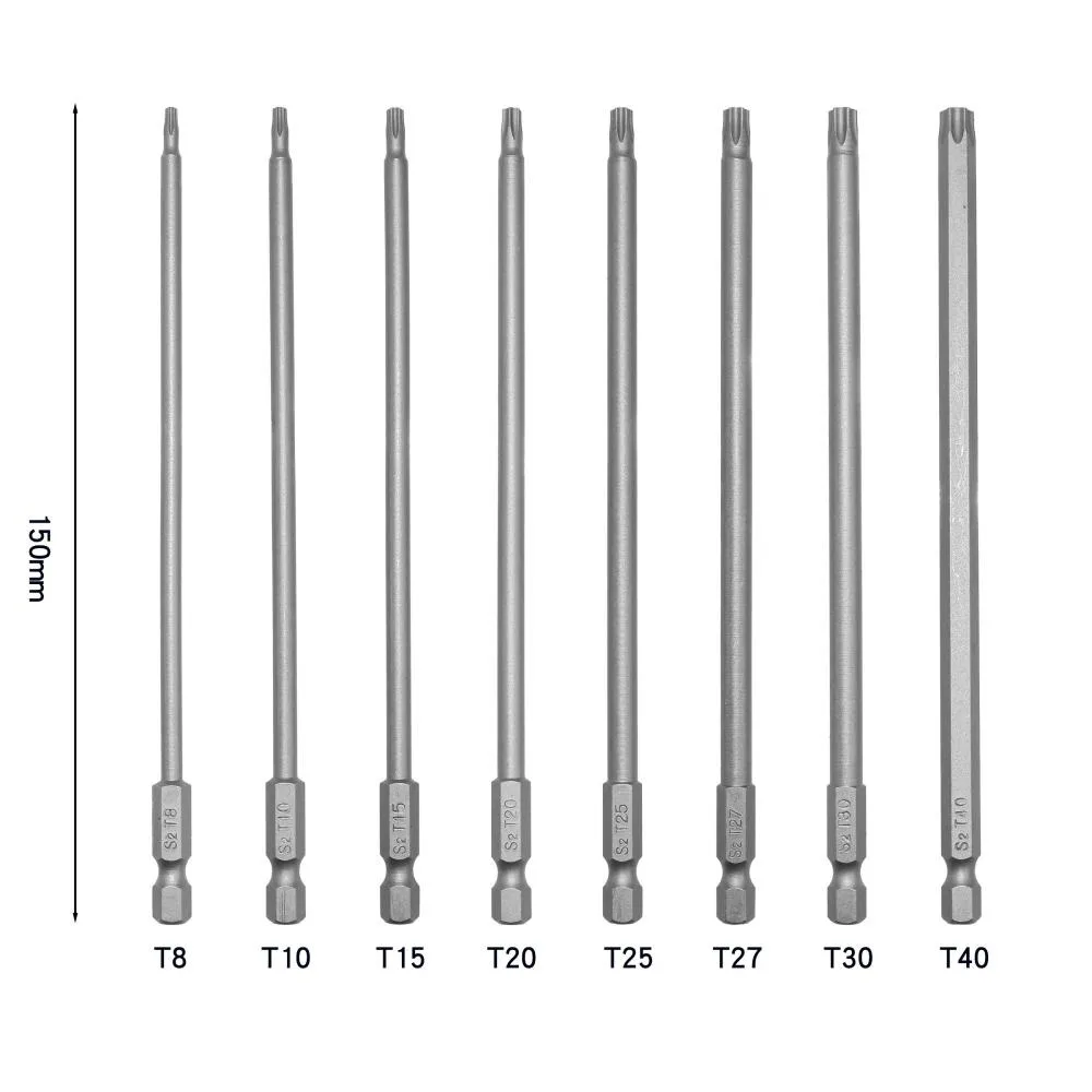 8PCS 1/4 Inch Torx Screwdriver Bit Set T8-T40 100mm 150mm 200mm Hex ...