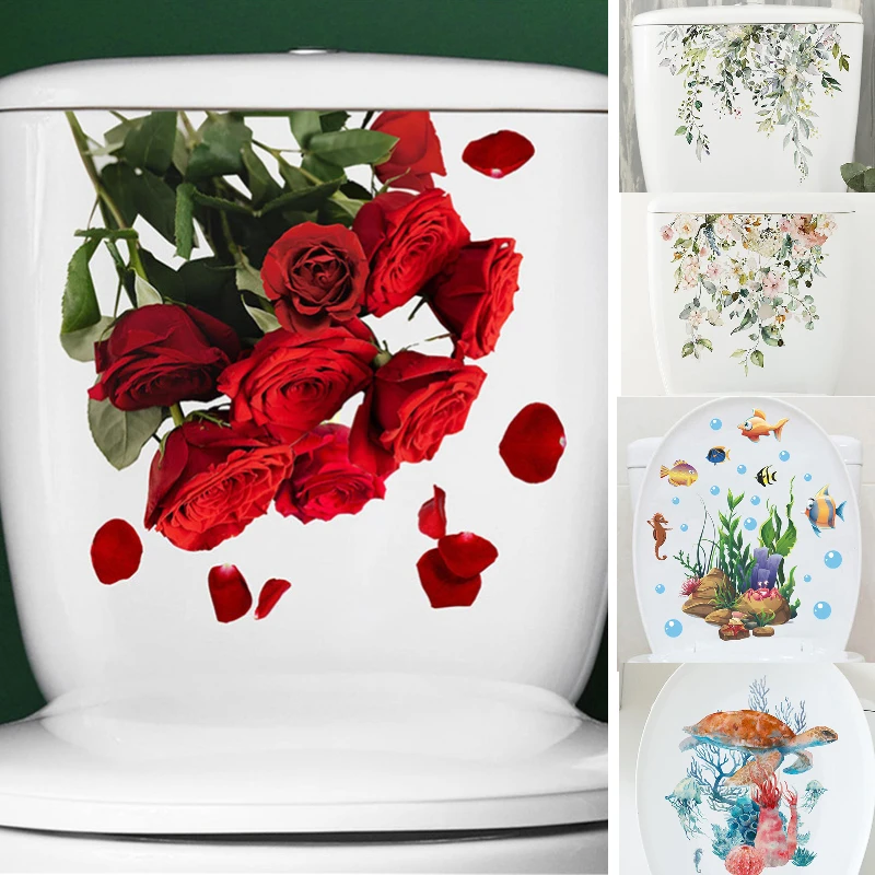 Green-Plant-Leaves-Wall-Sticker-Flower-Sea-Creatures-Bathroom-Toilet ...