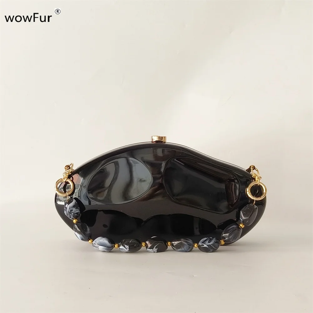 Lady Solid Black Plastic Pvc Acrylic Pillow Box Clutch Bag Female Women ...
