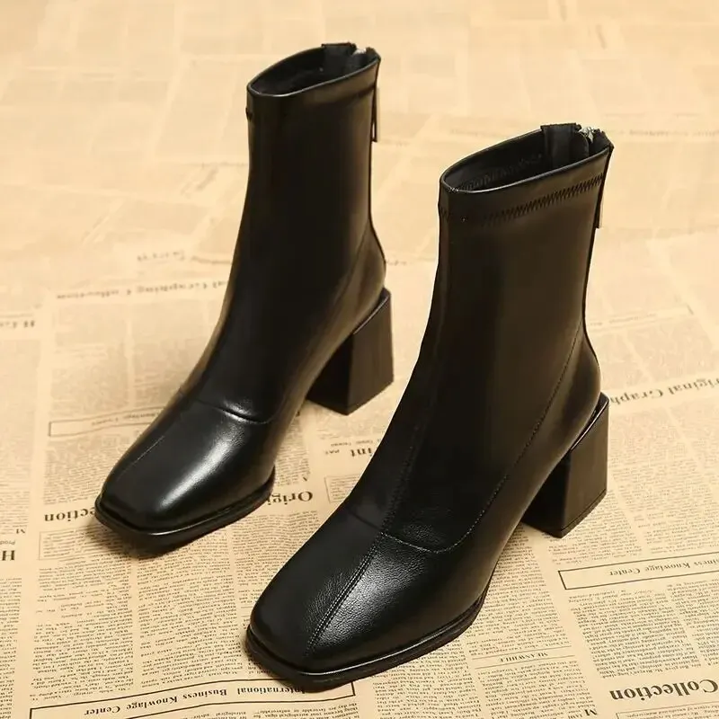 Botas-Martin-el-sticas-de-moda-para-mujer-botas-cortas-negras-con-punta ...
