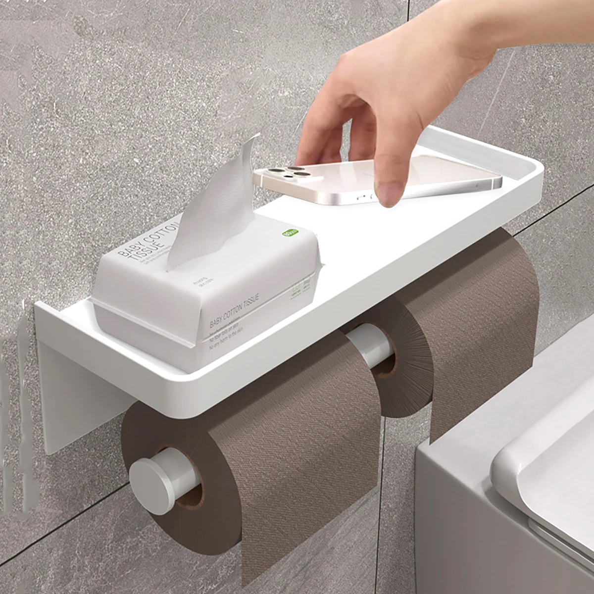 Toilet-Paper-Holder-With-Shelf-Bathroom-Tissue-Storage-Rack-Wall ...