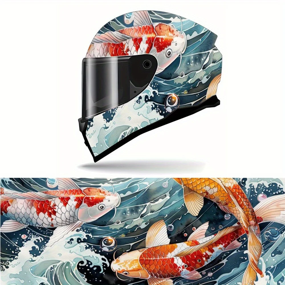 Japanese Koi Fish Surging Waves PVC Motorcycle Helmet Vinyl Wrap, Self ...