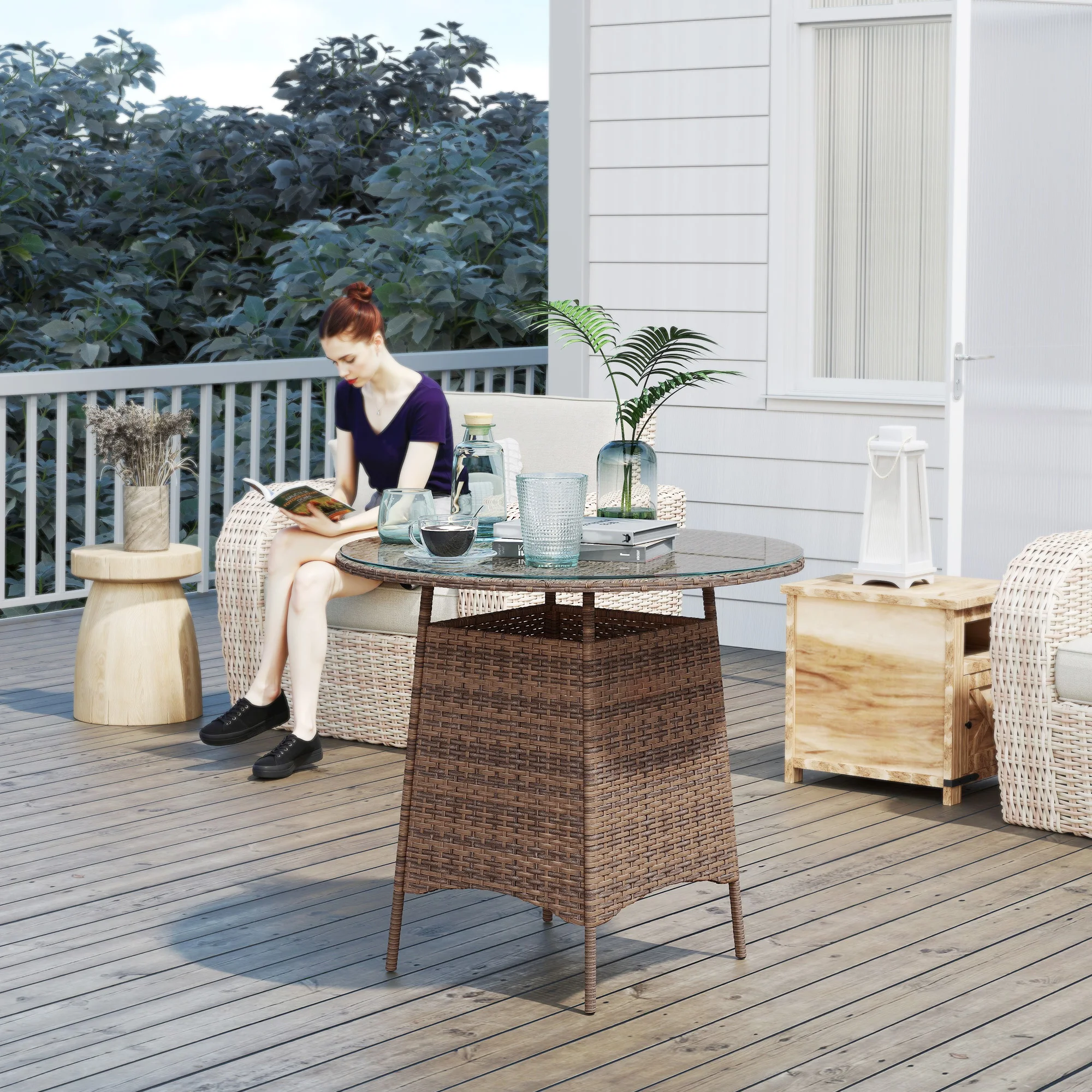 Outsunny Wicker Garden Rattan Table, Patio Furniture Outdoor Coffee ...