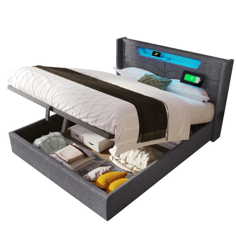 160x200-Upholstered-bed-LED-double-bed-with-USB-Type-C-charging ...