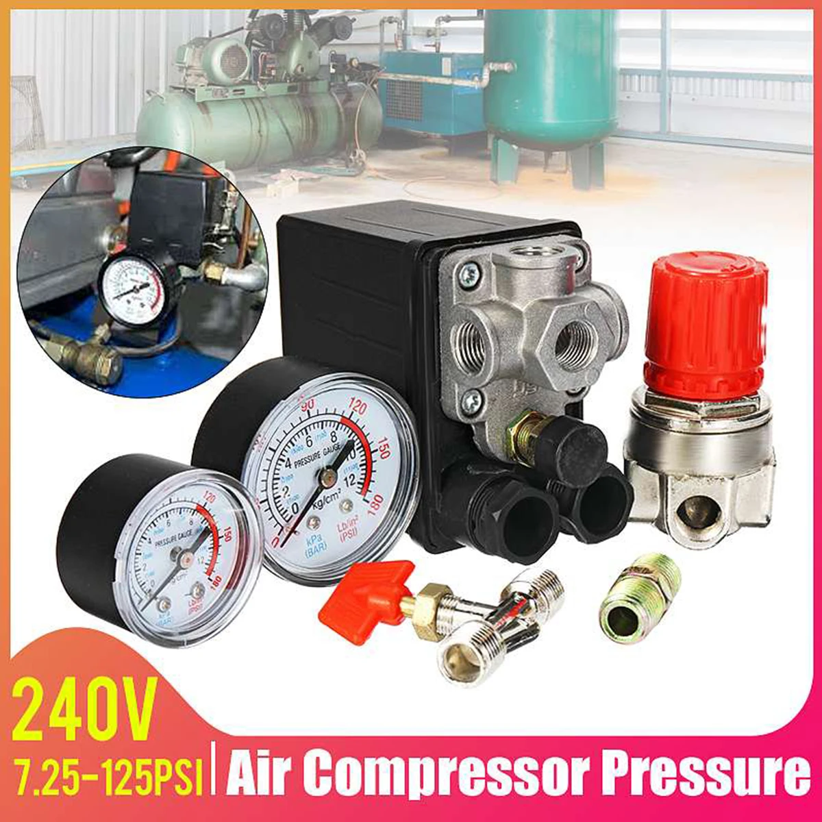 90-120PSI Air Compressor Pump Pressure Control Switch 220V Pressure ...