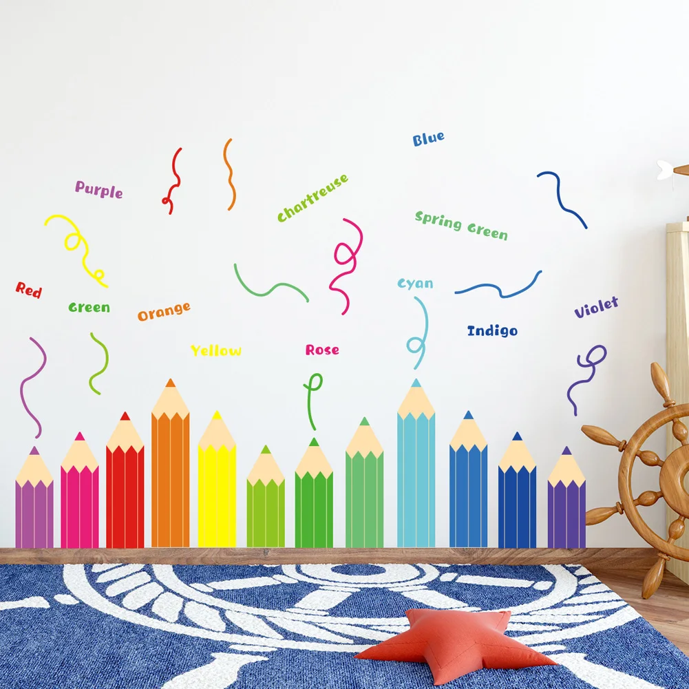 Cartoon-Rainbow-Crayon-Wall-Stickers-Kids-Room-Bedroom-Background ...
