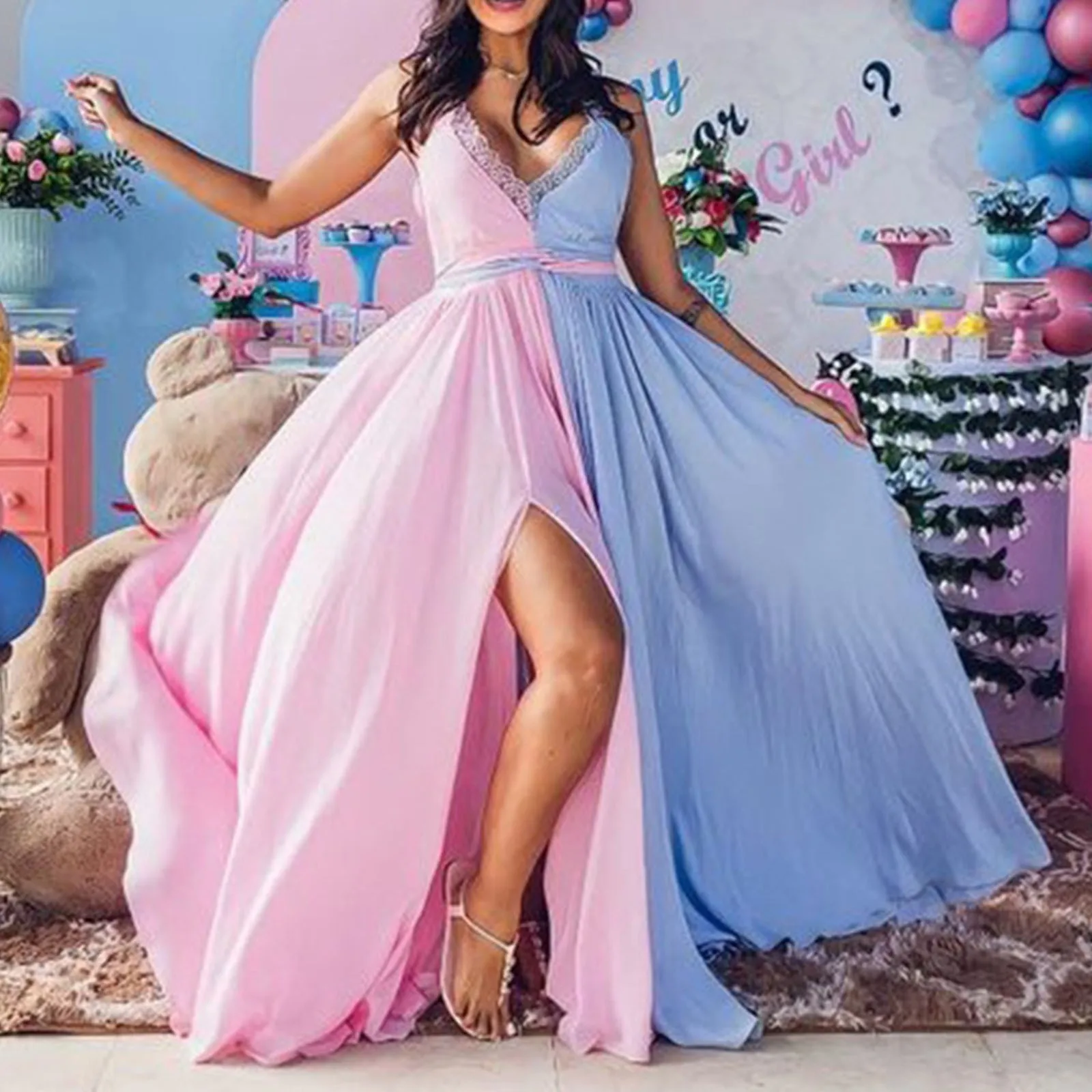 Maternity-Patchwork-Prom-Dress-Pregnant-Women-Sleeveless-Trailing-Long ...