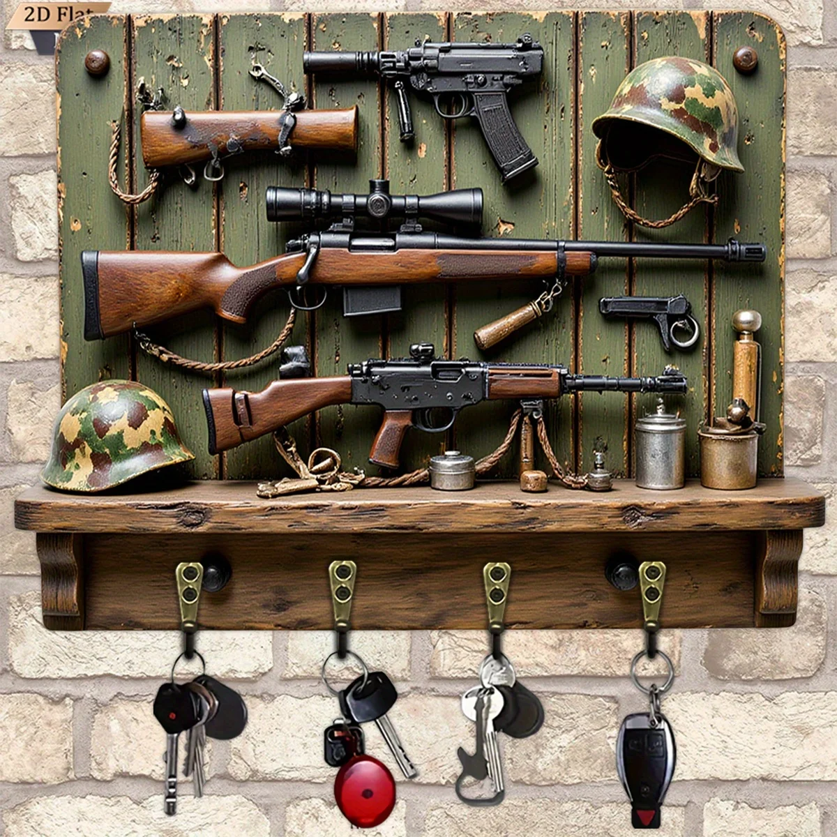2D Flat, 1pc, Vintage Military Model Key Hook Wooden Multifunctional ...