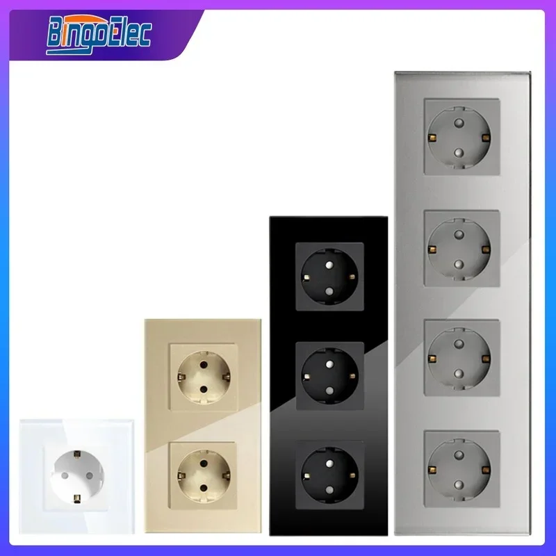 Bingoelec-Single-Socket-Crystal-Glass-Panel-16A-Double-Wall-Power ...
