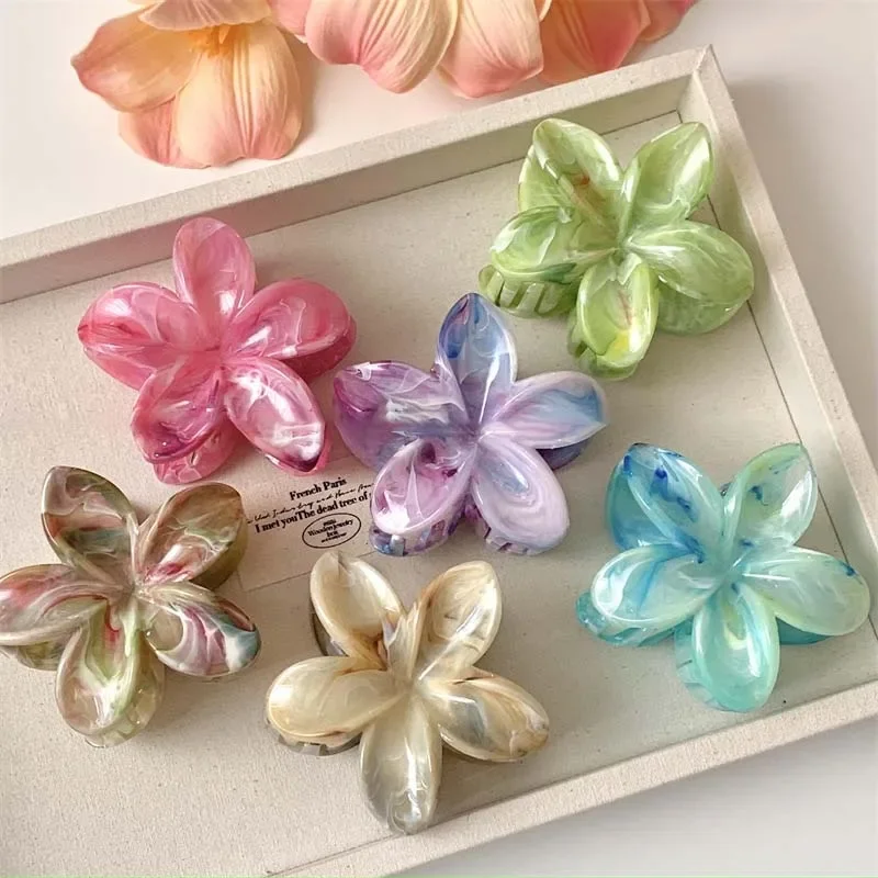 Summer Acrylic Flower Hair Clip for Women Marble Texture Hair Claws ...