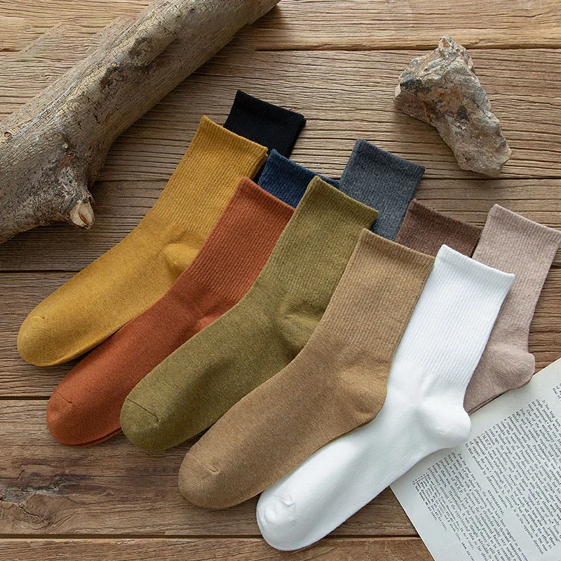Solid Color Men's Cotton Socks Business Casual Tube Socks Men's Trendy ...