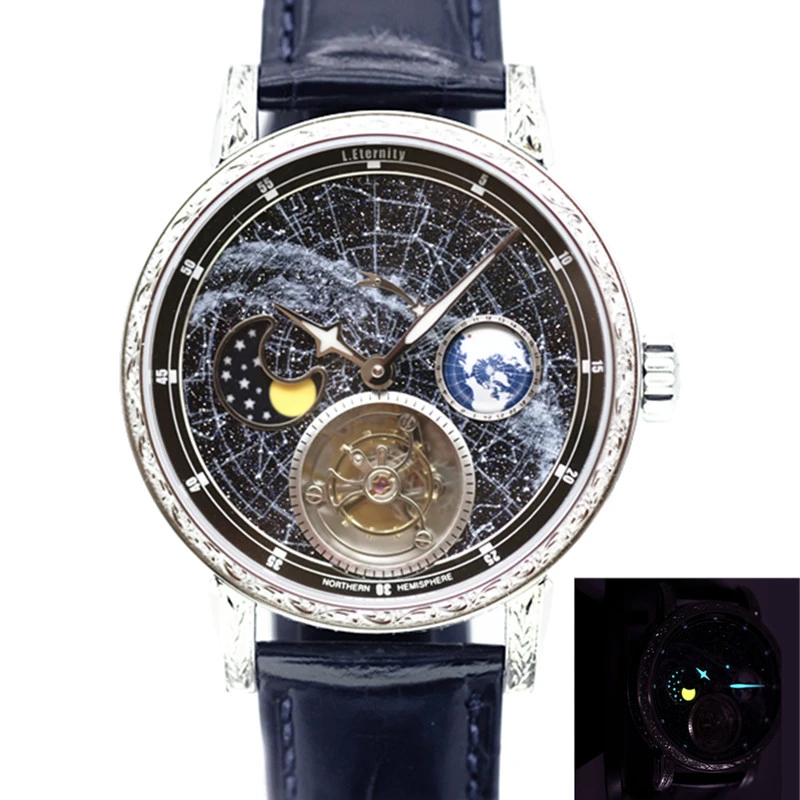 Super Mens Automatic Tourbillon Mechanical Watch Luminous Dial Milky ...