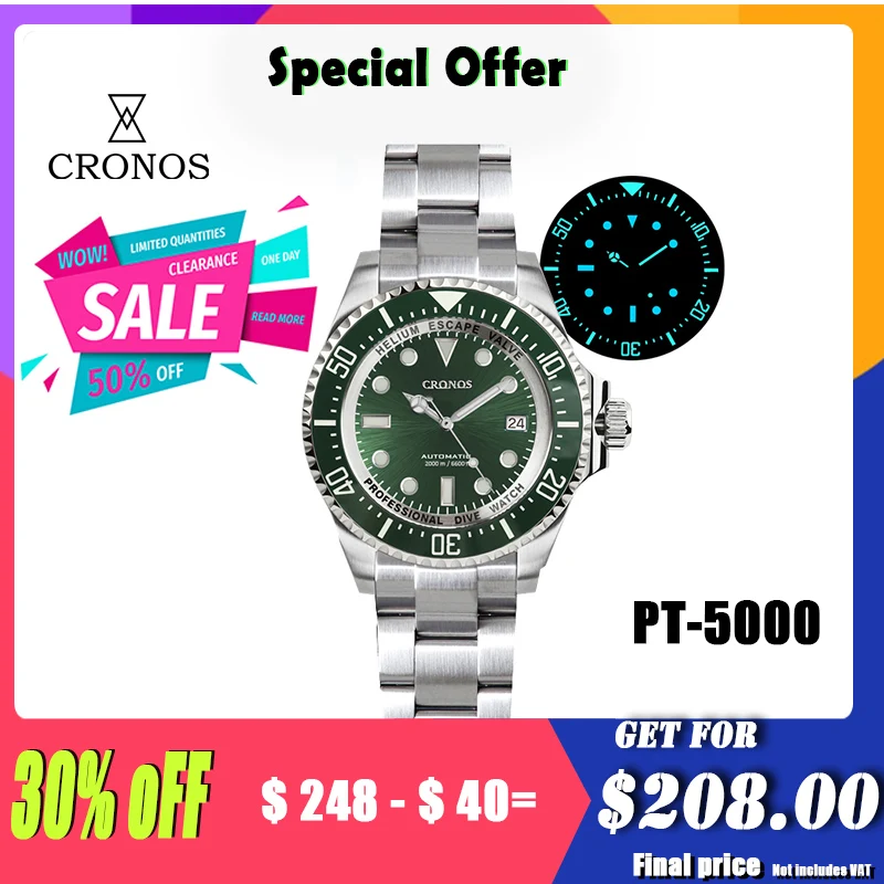 Cronos-Automatic-Diving-Men-s-Watches-Stainless-Steel-PT5000-SW200-2000 ...