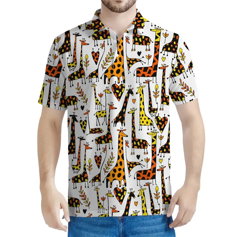 Cartoon Giraffe Pattern Polo Shirt Men Kids 3D Printed Animals Tee ...