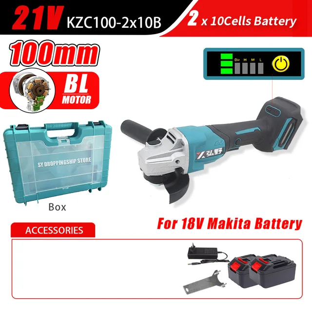 Helppro 브러시리스 무선 전기 앵글 그라인더, 21V, 충전식 3 단 그라인딩 커팅 머신, 마끼다 18V 배터리용 ...