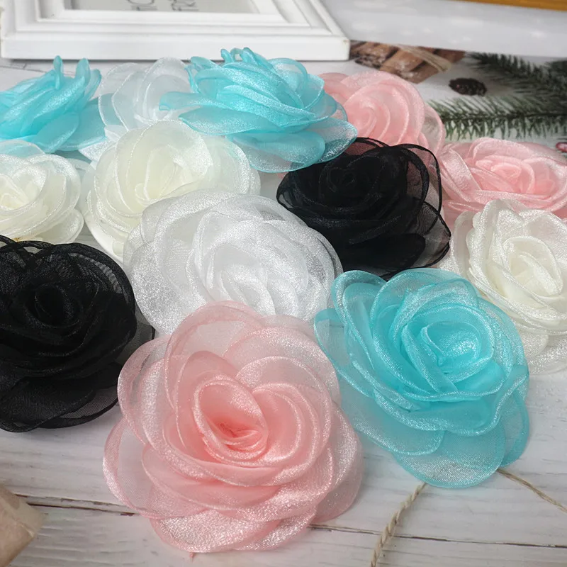 8.5CM Artificial Organza Fabric Flowers Head Corsage Wedding Dress ...