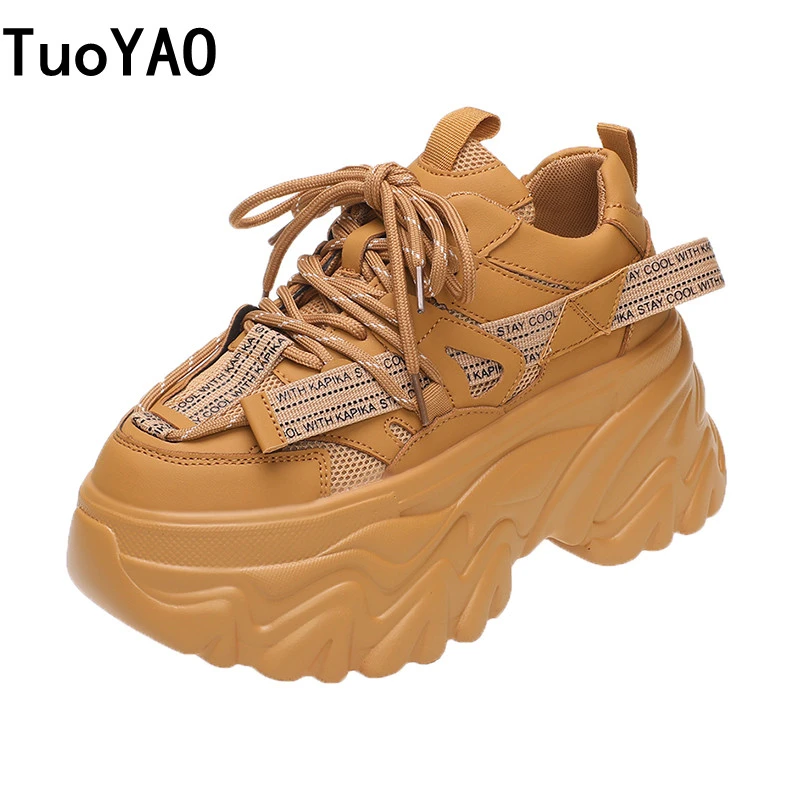 Women Chunky Platform Sneakers 2022 Autumn Hidden Heels 8CM Breathable ...