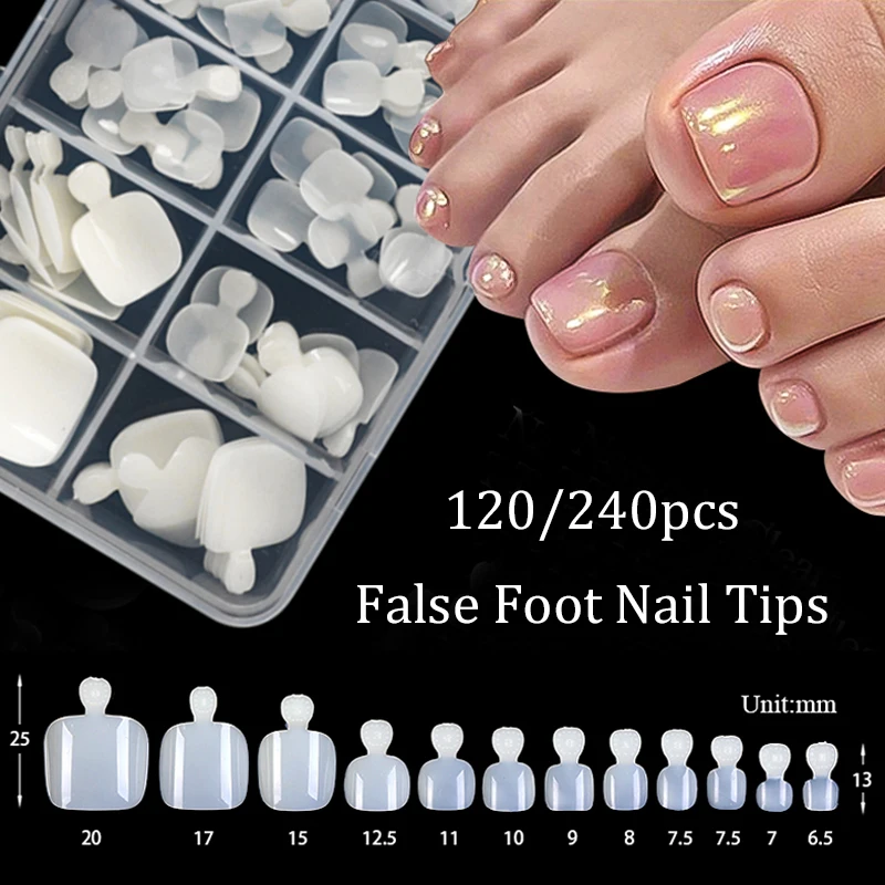 120-240Pcs-Press-On-Toe-Nails-Clear-Acrylic-False-Foot-Nail-Tips ...