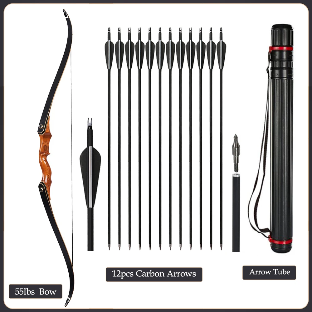 58-Take-Down-Recurve-Bow-12pcs-Mixed-Carbon-Arrows-31-5-TPU-Feather ...