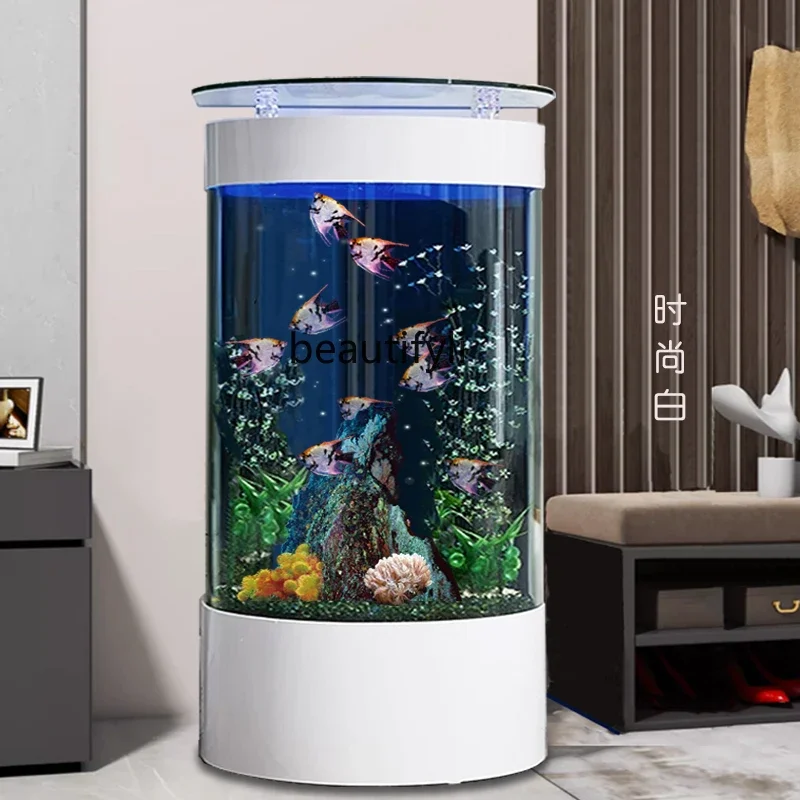 Living-Room-Semi-round-Fish-Tank-Wall-Mounted-Vertical-Column ...