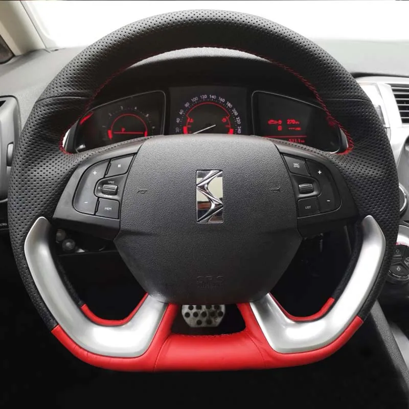 Hand-Sewing-high-quality-red-black-Genuine-Leather-Car-Steering-Wheel ...