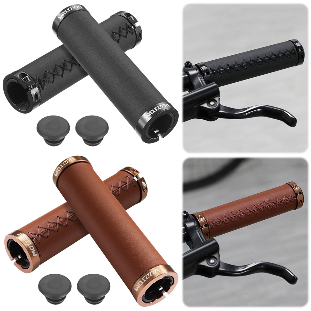 Stitched-Road-Handlebar-Grip-Double-Lock-on-PU-Leather-Stitched-Retro ...