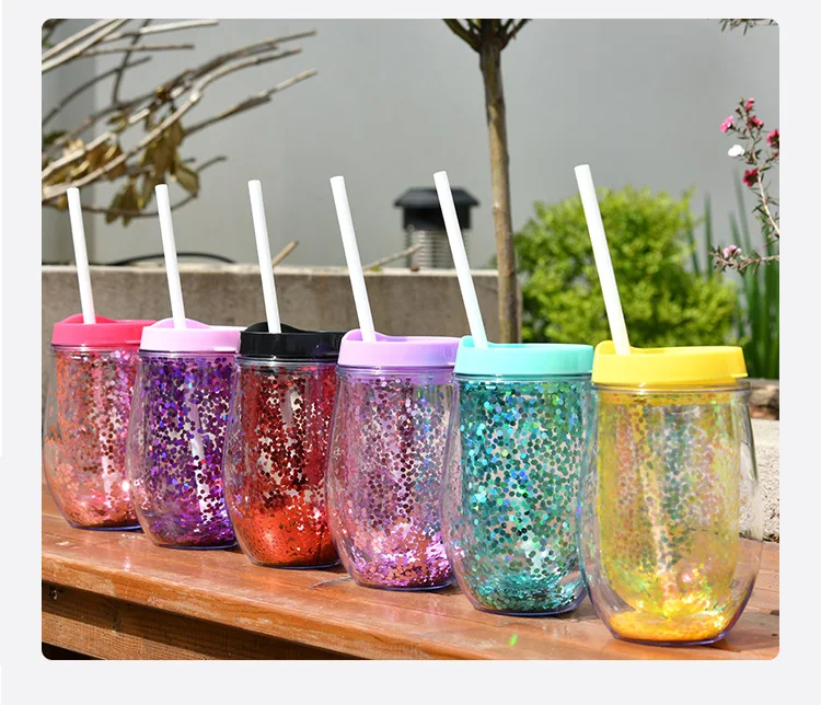Design U-shaped Sequined Water Cup Eggshell Cup 10oz Big Belly Cup ...
