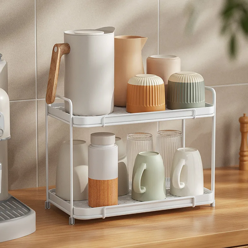 Water-Cup-Storage-Rack-With-Tray-Double-layer-Tea-Cup-Coffee-Storage ...
