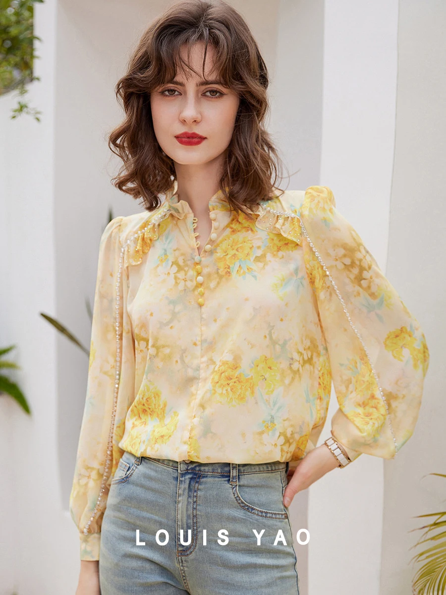 LOUIS-YAO-Women-Shirt-Retro-Style-Print-Blouses-2024-Summer-Stand ...
