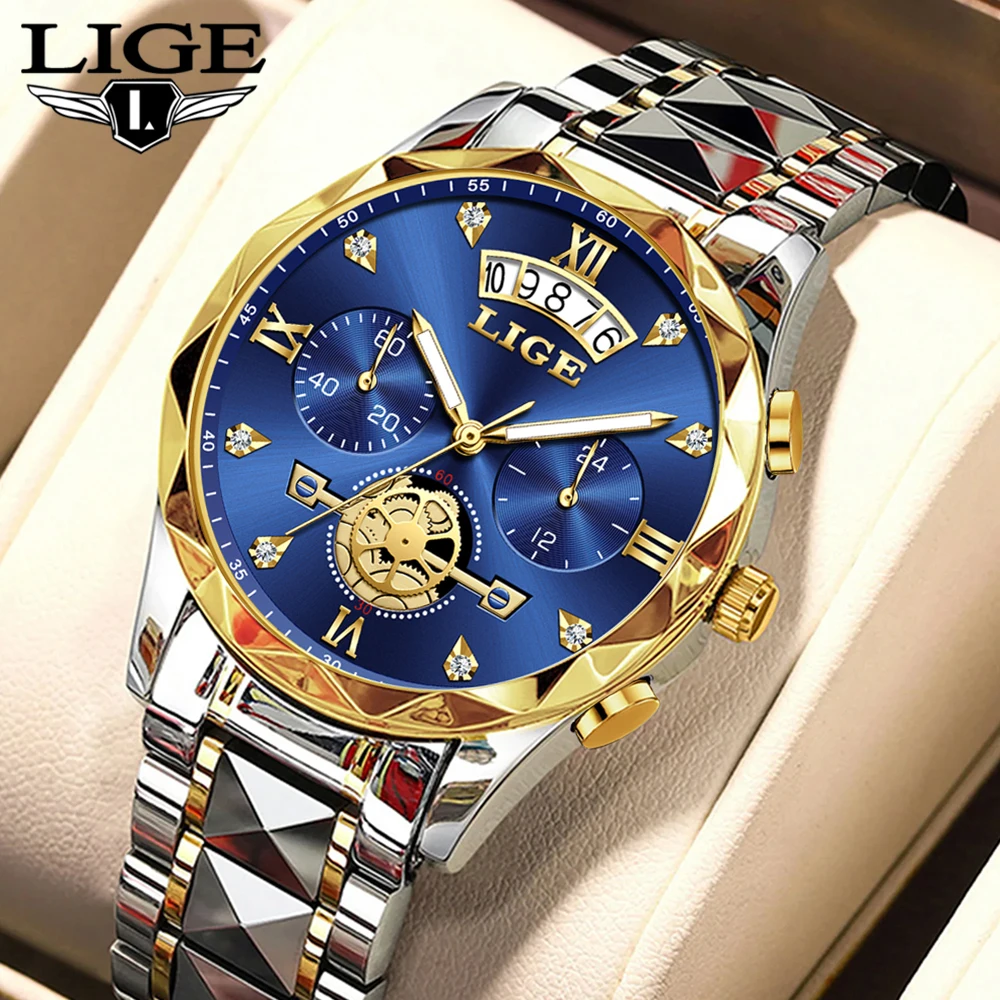 LIGE New Luxury Sports Watch Men Stainless Steel Man Quartz Wristwatch ...