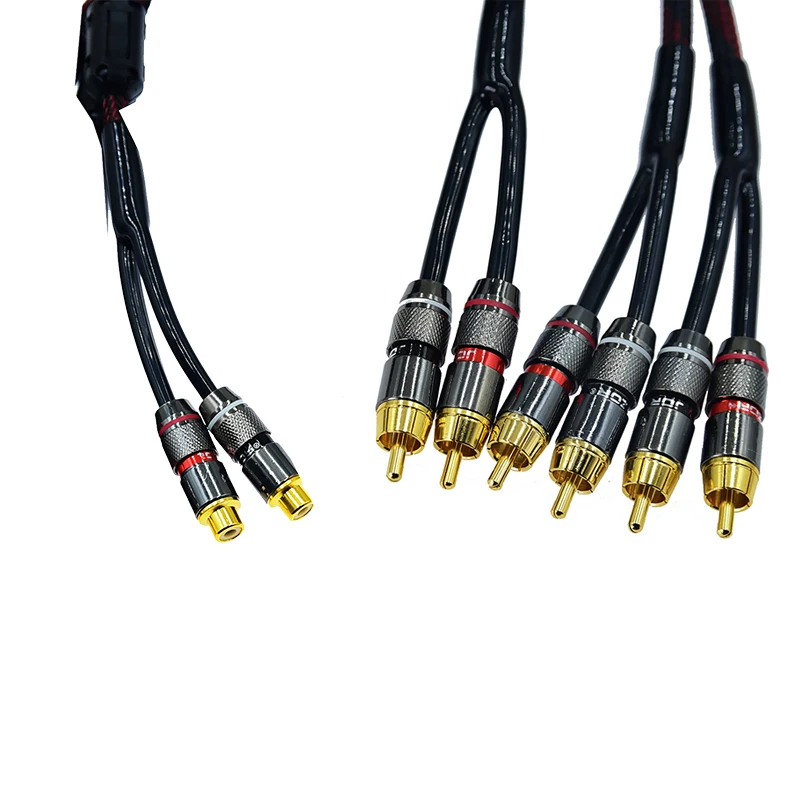 Dual 2 two rca female to six 6 rca male camplifier speaker cable double ...