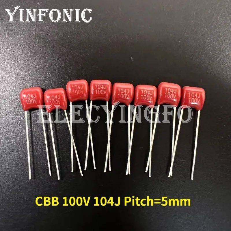 50Pcs/200Pcs CBB capacitor 100V 104J 100nF 0.1uF P5 Metallized ...