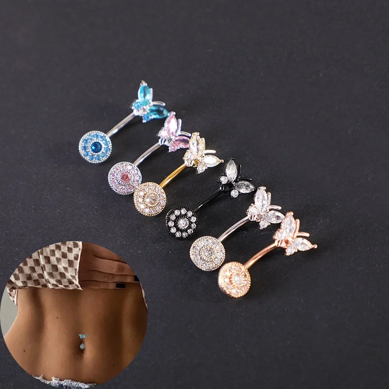 Fashion-Belly-Button-Ring-Butterfly-Zircon-Belly-Piercing-Rings-For ...