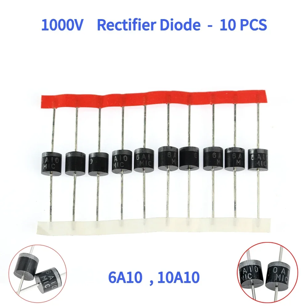 10Pcs/set Rectifier Diodes Kit 1000V 6A/10A DO-27 Electrical Axial ...