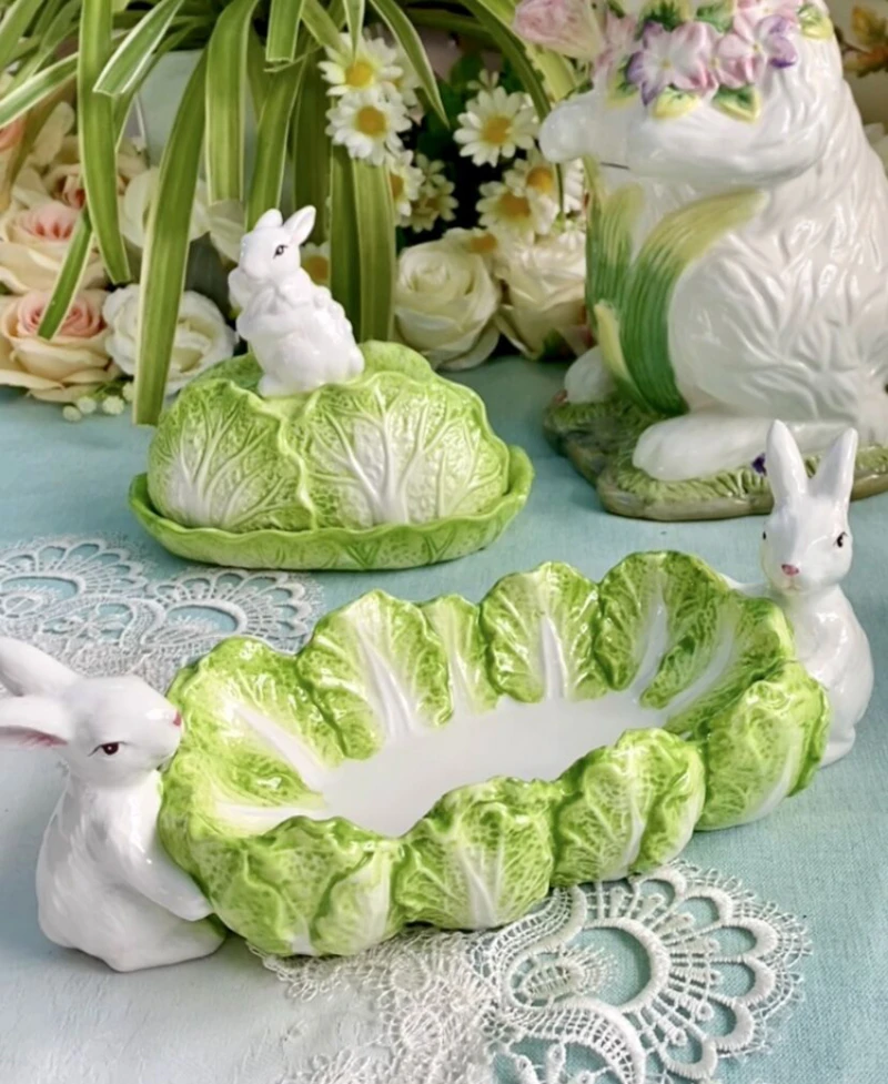 European-Ceramic-Chinese-Cabbage-rabbit-fruit-plate-Dried-fruit-snack ...