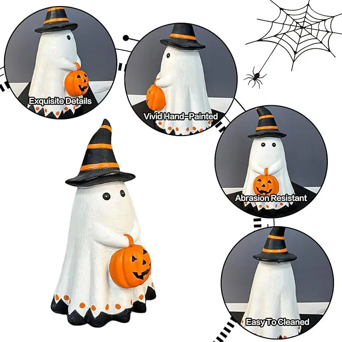 Ghost-Pumpkin-Figurine-Halloween-Sculpture-Resin-Spooky-Figure-Prop ...