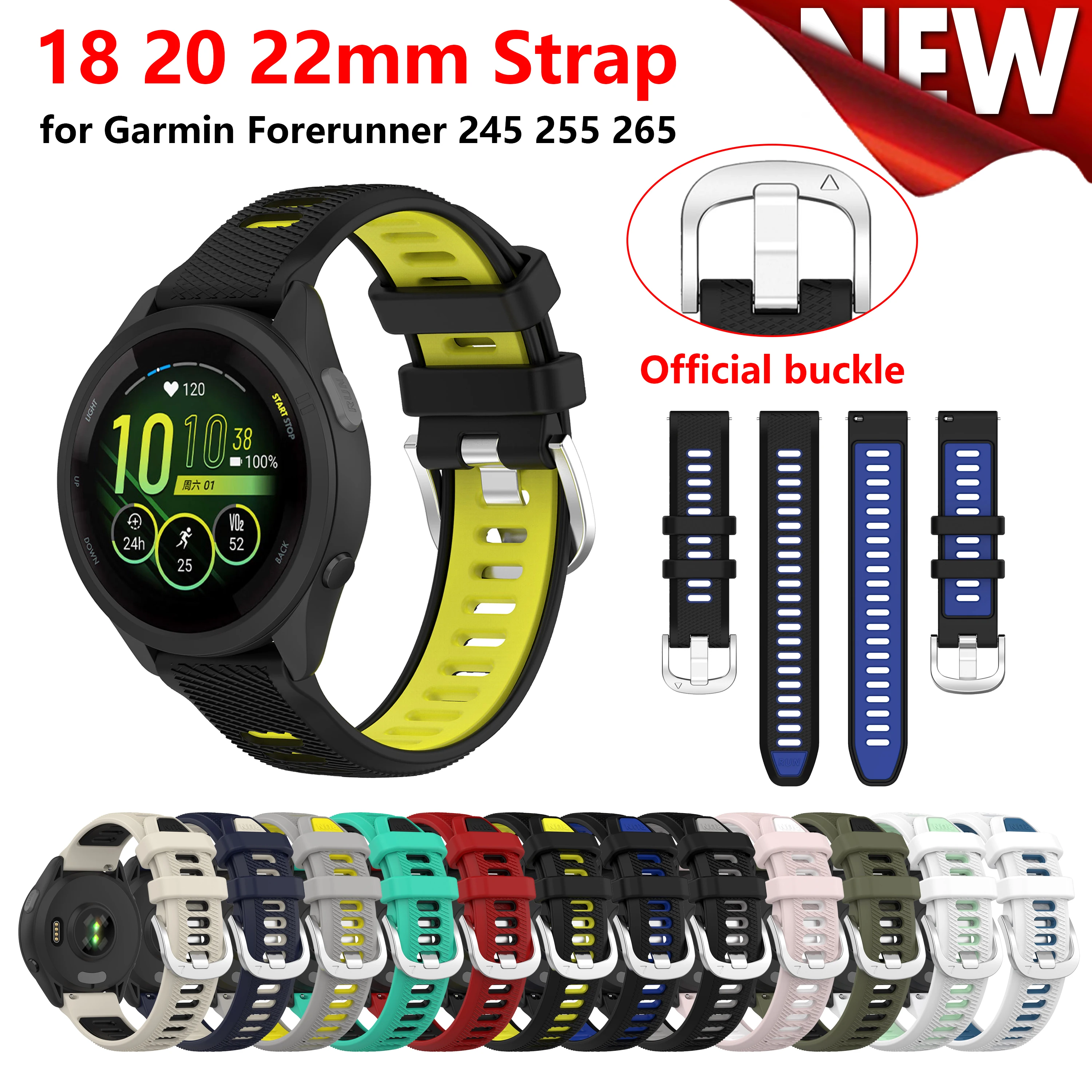 For-Garmin-Forerunner-255-265-245-645-55-Strap-18-20-22mm-Silicone ...