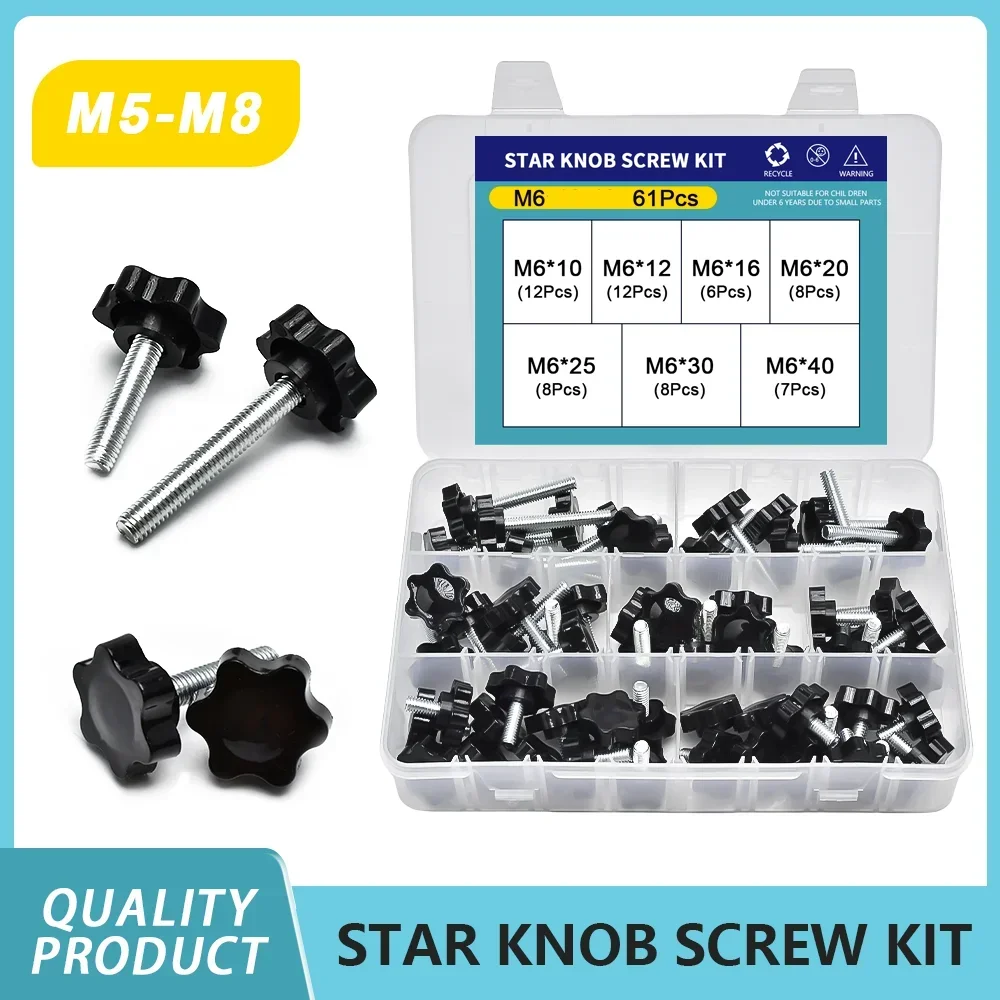 Hand Knob Screws Bolt kit M5 M6 M8 Plum Handle Six-star Glue Star Shape ...