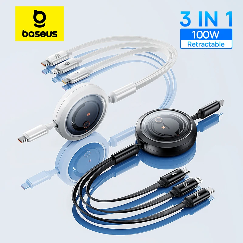 Baseus-Retractable-100W-3-in-1-Fast-USB-Cable-for-Macbook-iPad-Portable ...