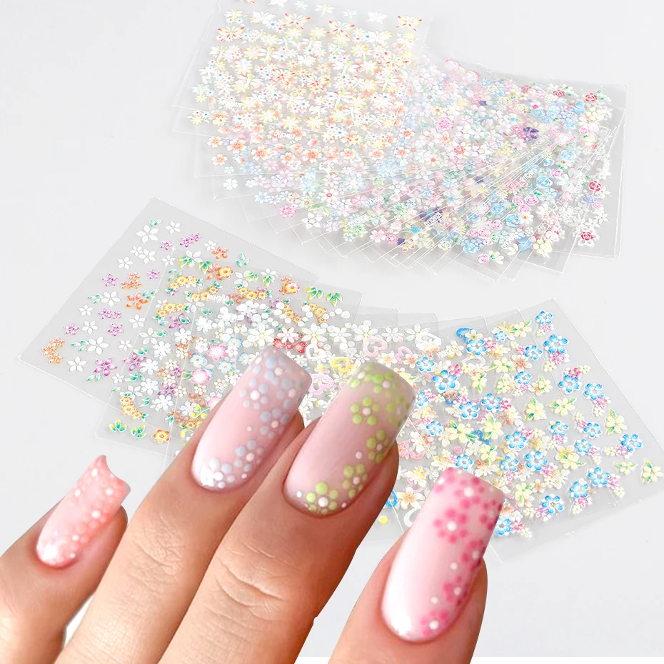 30pcs Cute Small Flowers 3D Nail Sticker Set Colorful Simple Floral ...