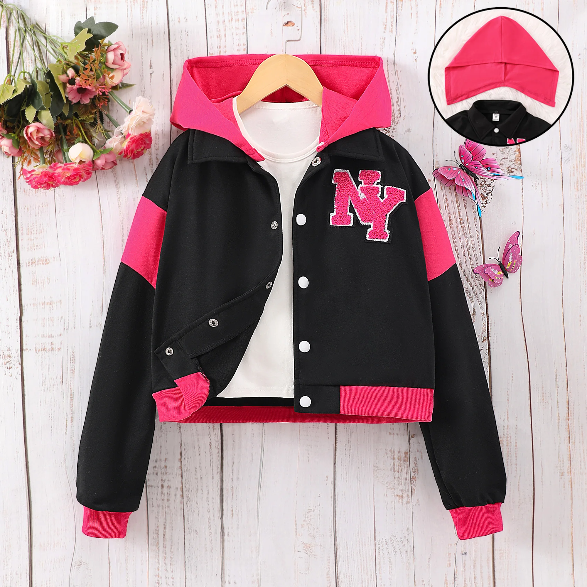2024 New Spring and Autumn Girls Jacket Long sleeved Letter Hooded ...
