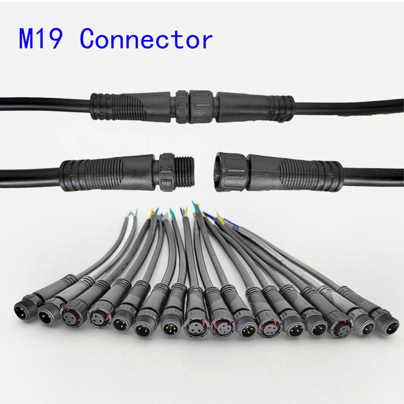M19 waterproof conne 2Pin 3Pin 4Pin 5Pin Male to Female Led Connector Waterproof IP68 Black ...