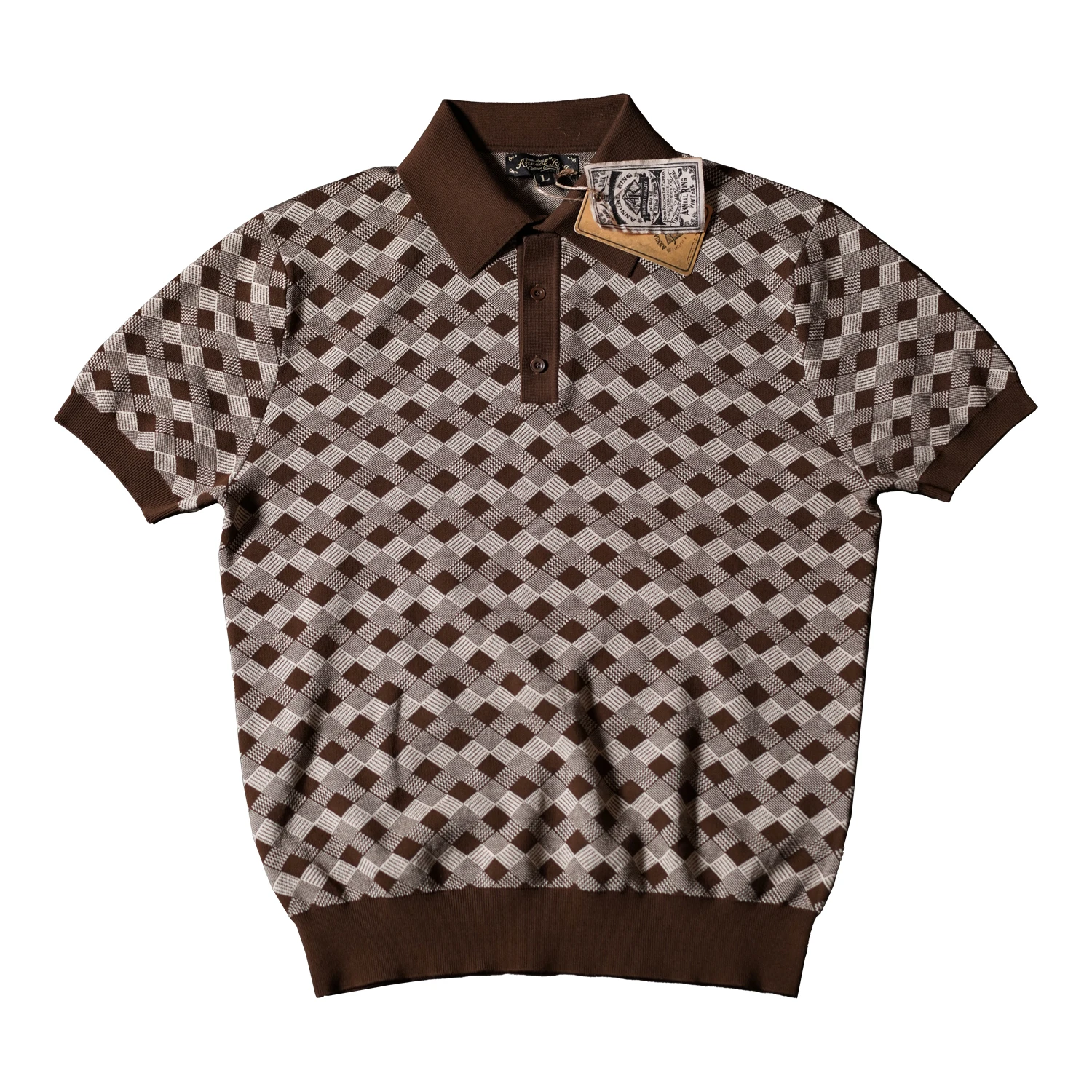 Men's Knitted Polo Shirt Diamond Pattern Short Sleeves Formal Casual ...