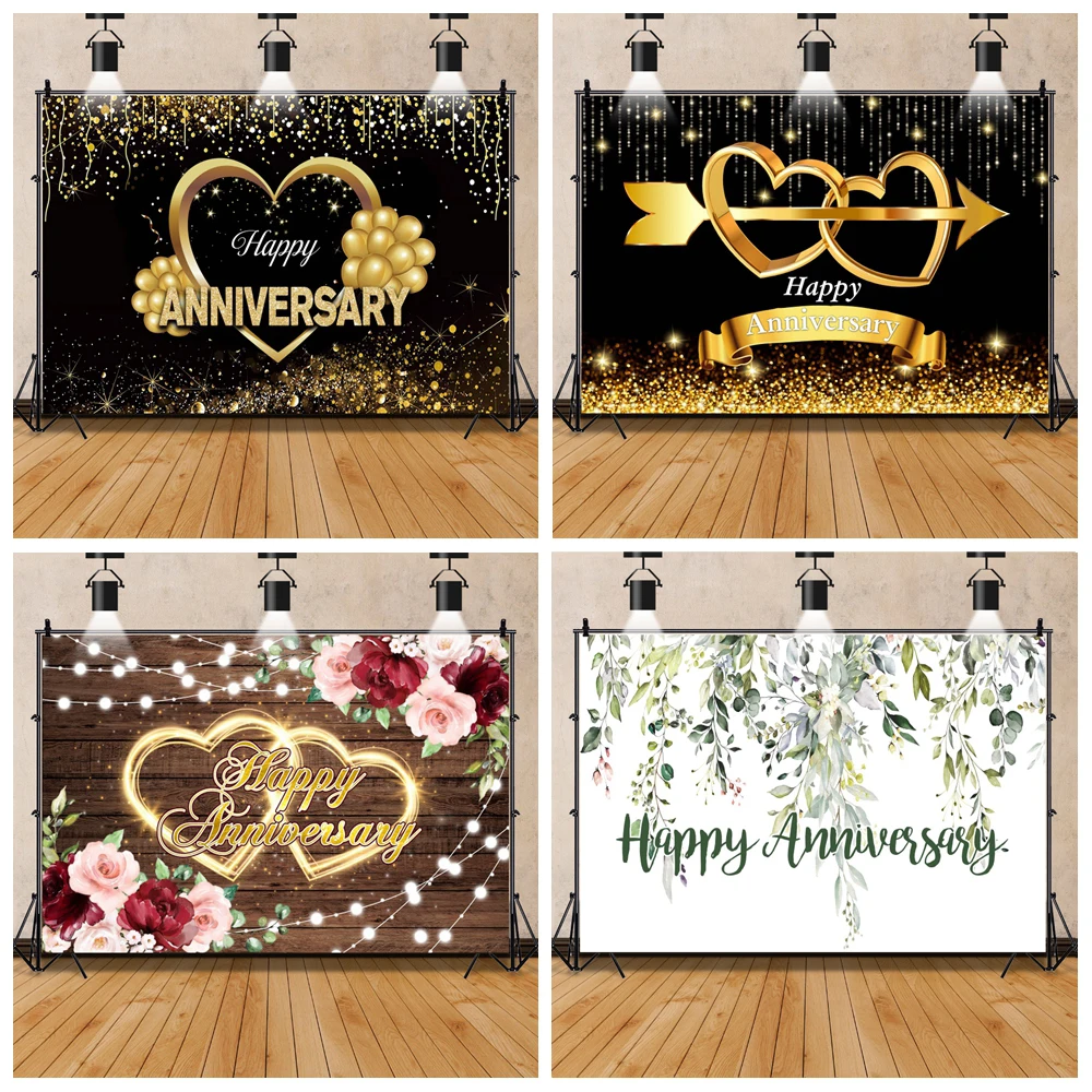 Laeacco Happy Anniversary Wedding Birthday Party Backdrop For ...