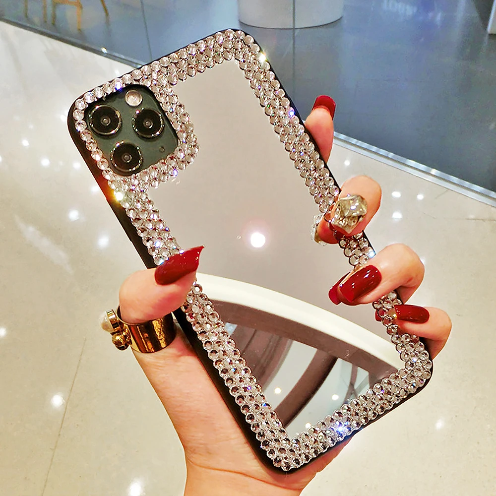 Glitter-Rhinestone-Surround-Makeup-Mirror-Diamond-Phone-Case-Shockproof ...
