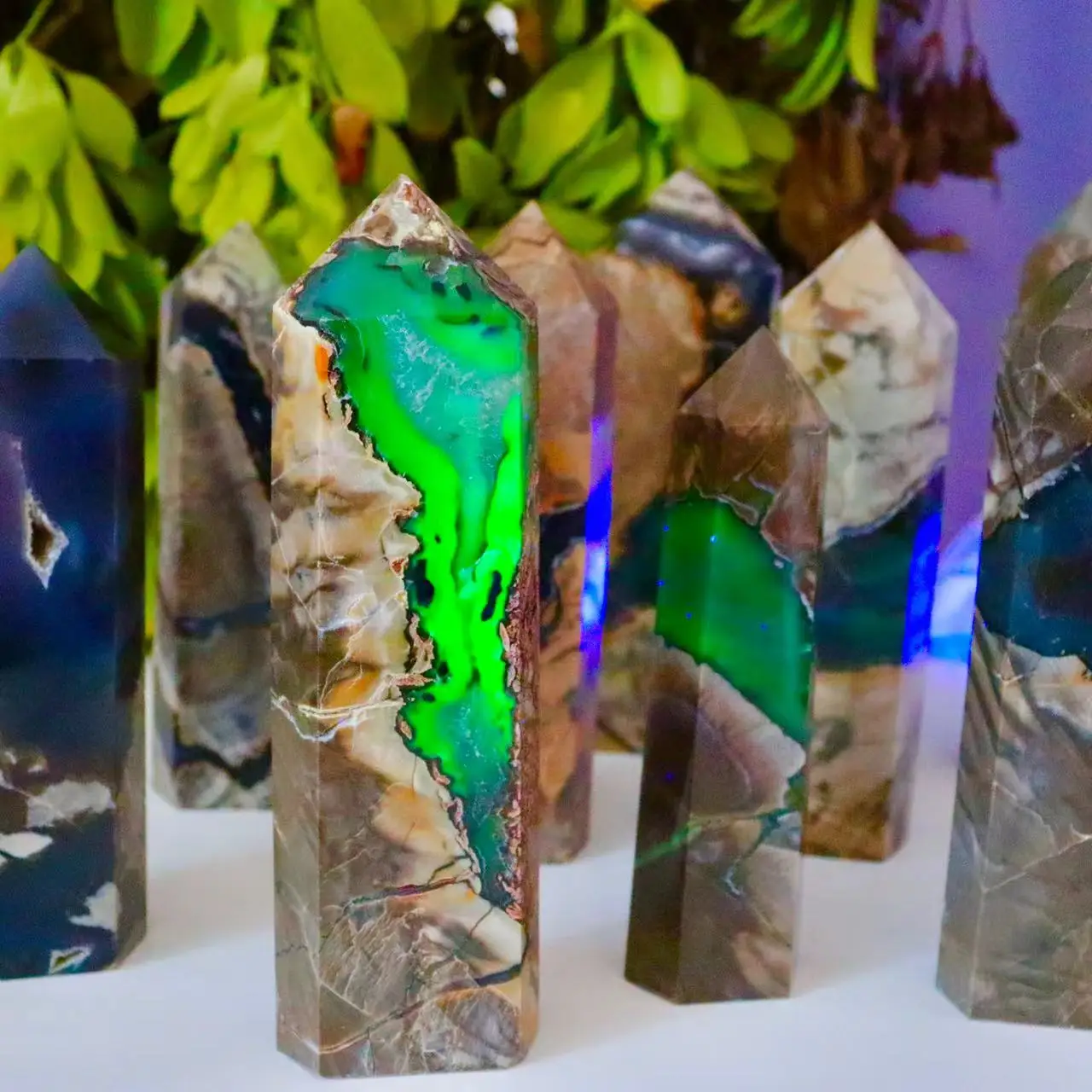 Natural-Volcano-Agate-Crystal-Tower-UV-Reactive-Glowing-Light-Quartz ...
