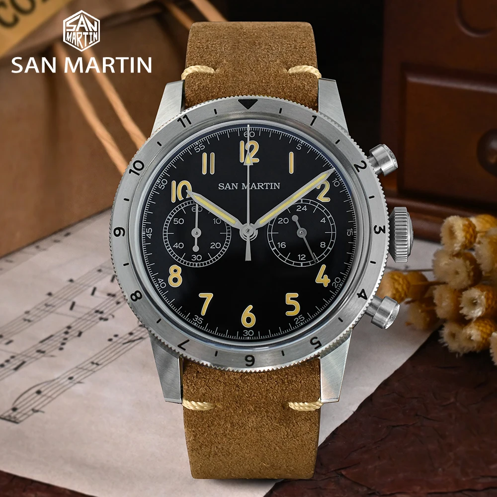 San-Martin-Reloj-de-SN0127-G-JS-para-hombre-cron-grafo-de-cuarzo-Retro ...