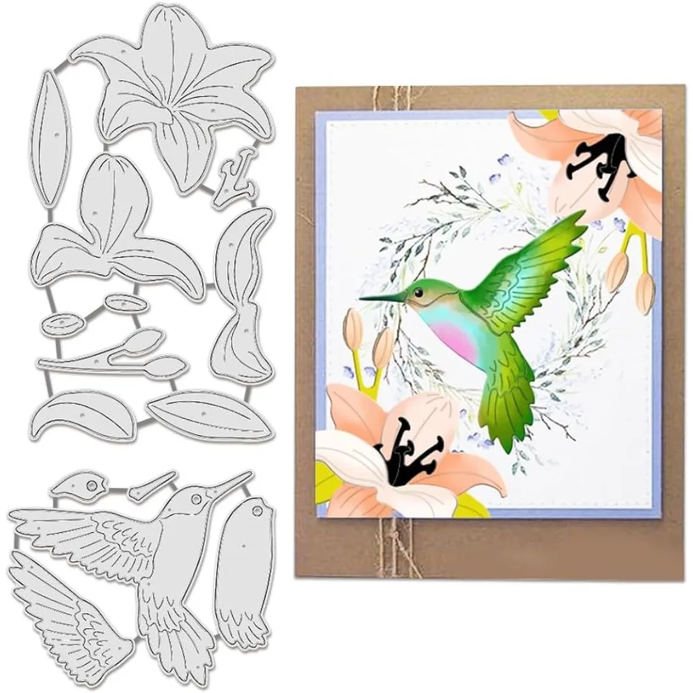 Bird Flower Metal Die Cuts, Hummingbird Lily Leaves Cutting Dies Cut ...
