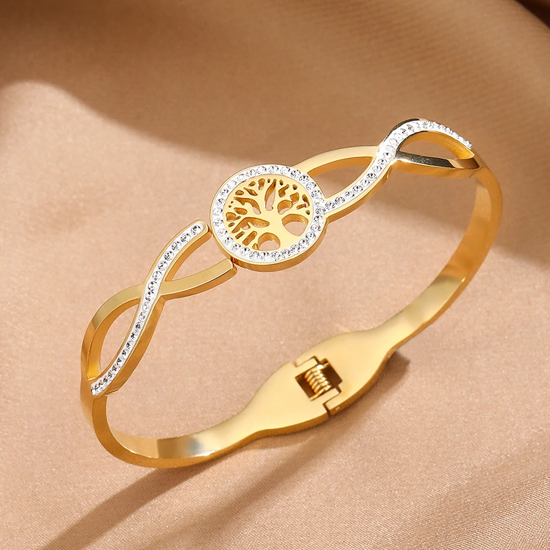 Stainless Steel Bangle Tree Of Life Gold Color| | - AliExpress